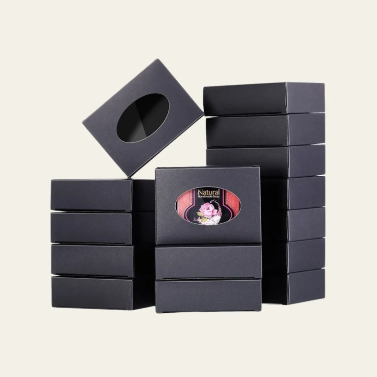 Large Black Soap Boxes Wholesale | Oval Window Soap Packaging