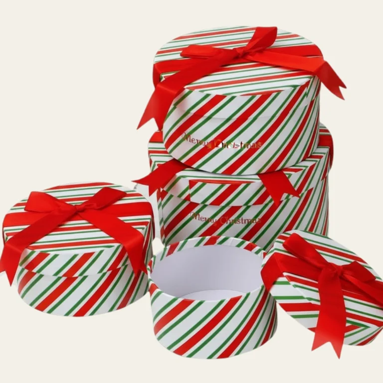 Merry Christmas Striped Round Gift Boxes - Hot Custom Boxes