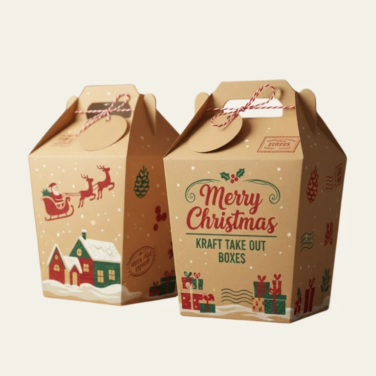 Merry Christmas Kraft Take Out Boxes - Hot Custom Boxes